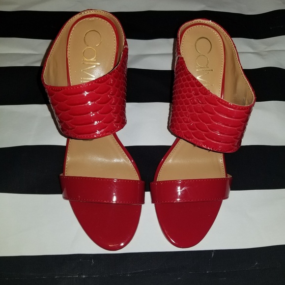 Calvin Klein | Shoes | Calvin Klein Cecily Python Red Dress Sandal ...